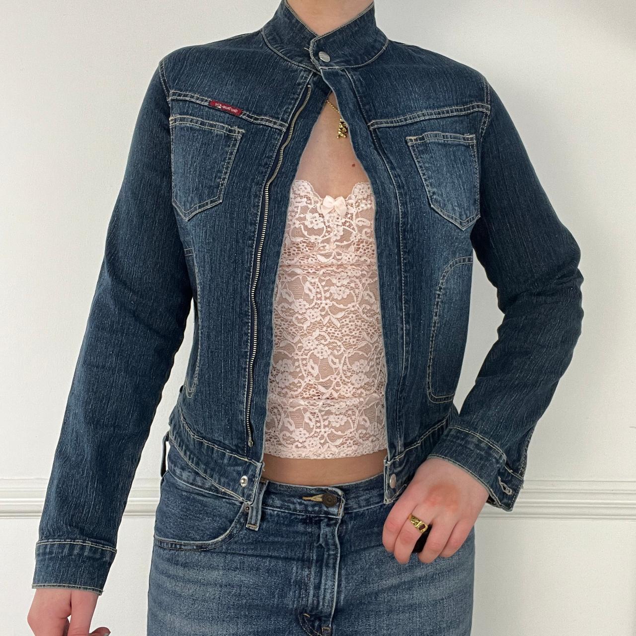 Denim jacket stunning 00s/y2k denim zip-up... - Depop