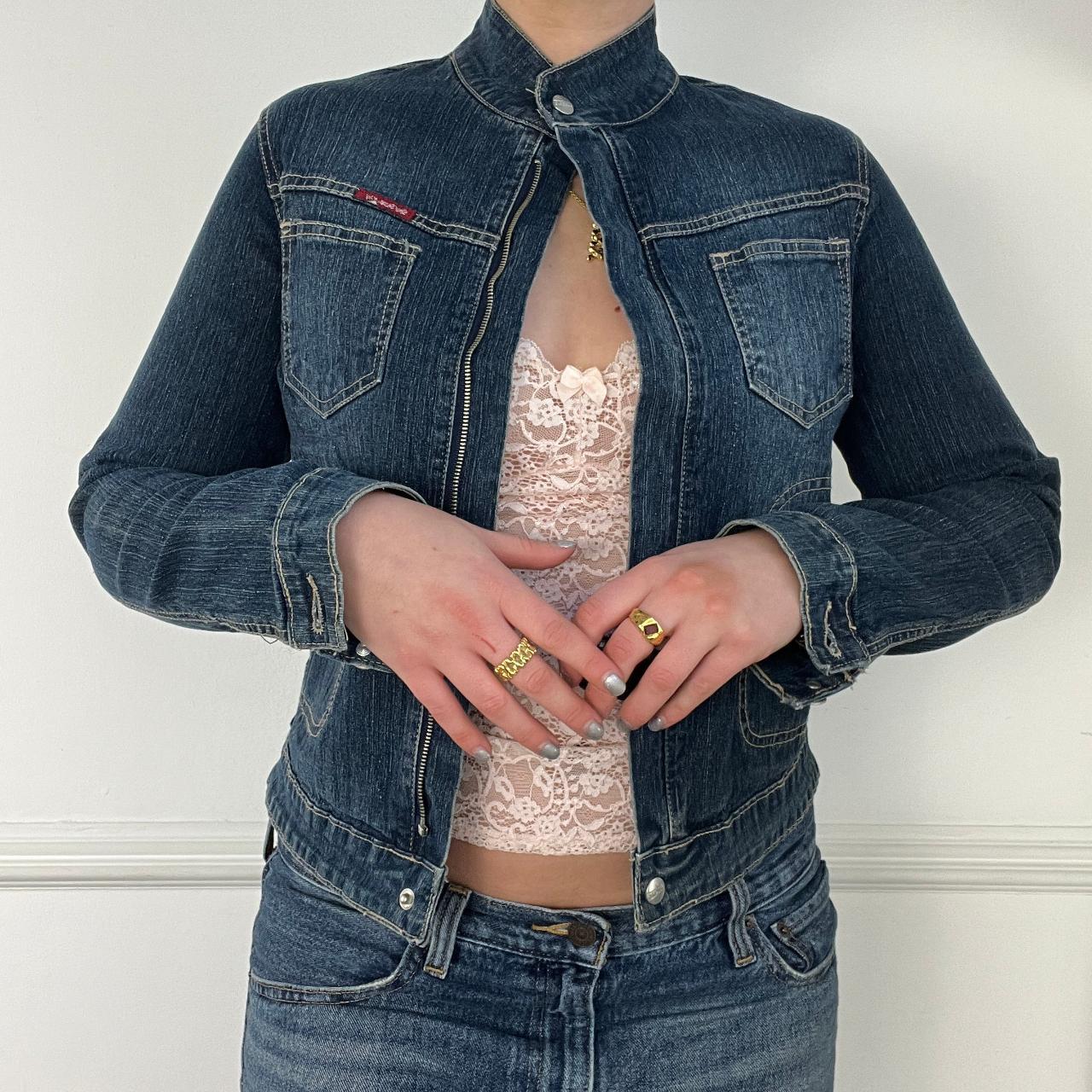 Denim jacket stunning 00s/y2k denim zip-up... - Depop