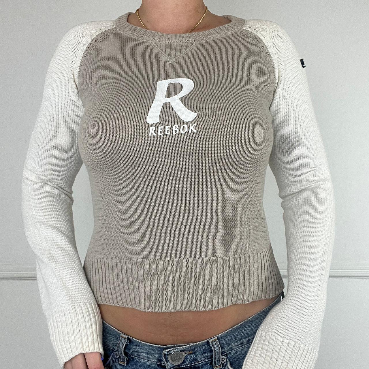 Fawn Reebok knit jumper cute 00s/y2k fawn and white... - Depop