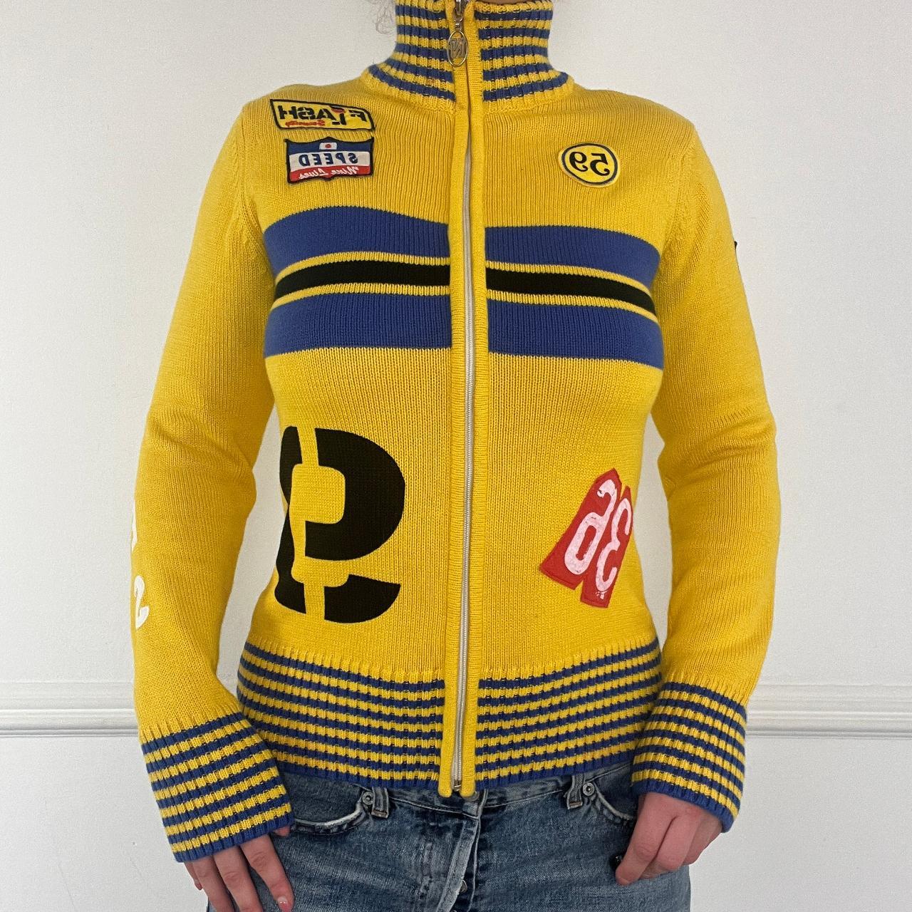 Yellow racer zip up jumper Sick vintage yellow zip... - Depop