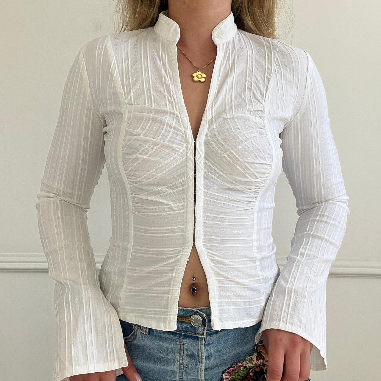 White hook and eye stretch blouse, super... - Depop