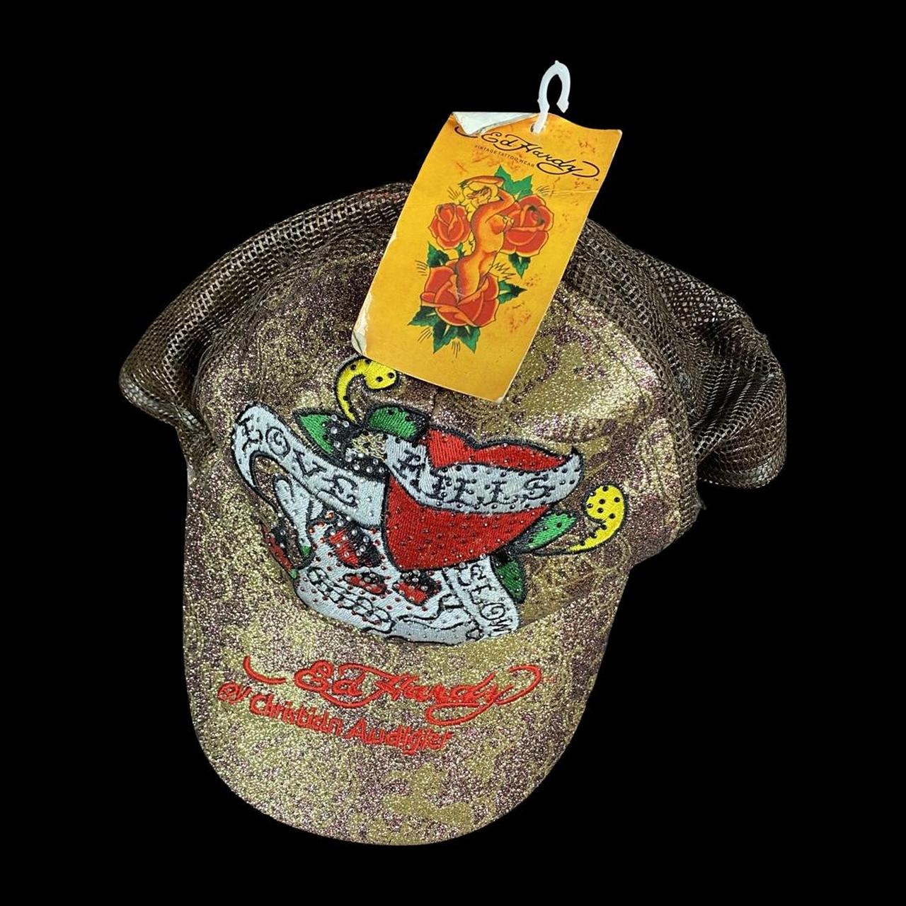 Ed Hardy Men's Brown and Gold Hat | Depop