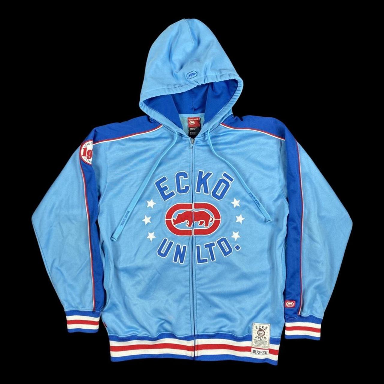 Ecko Unltd. Men's Blue and Red Hoodie | Depop