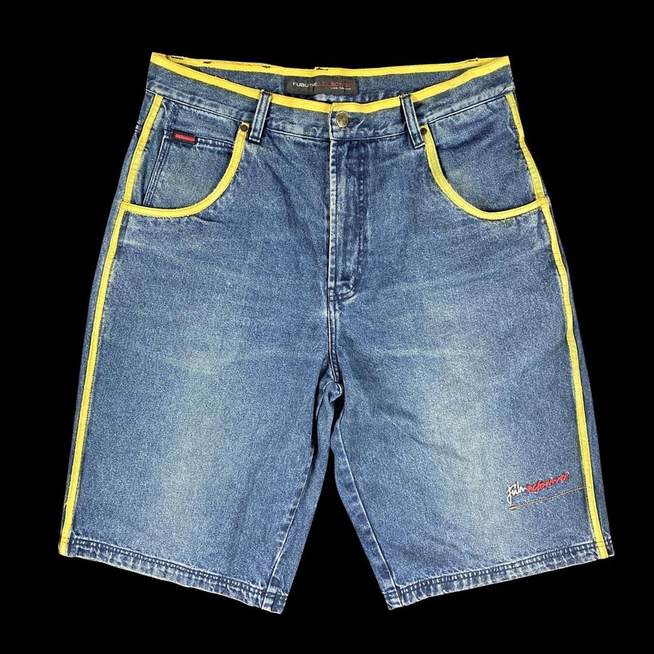 FUBU Men's Blue and Yellow Shorts | Depop