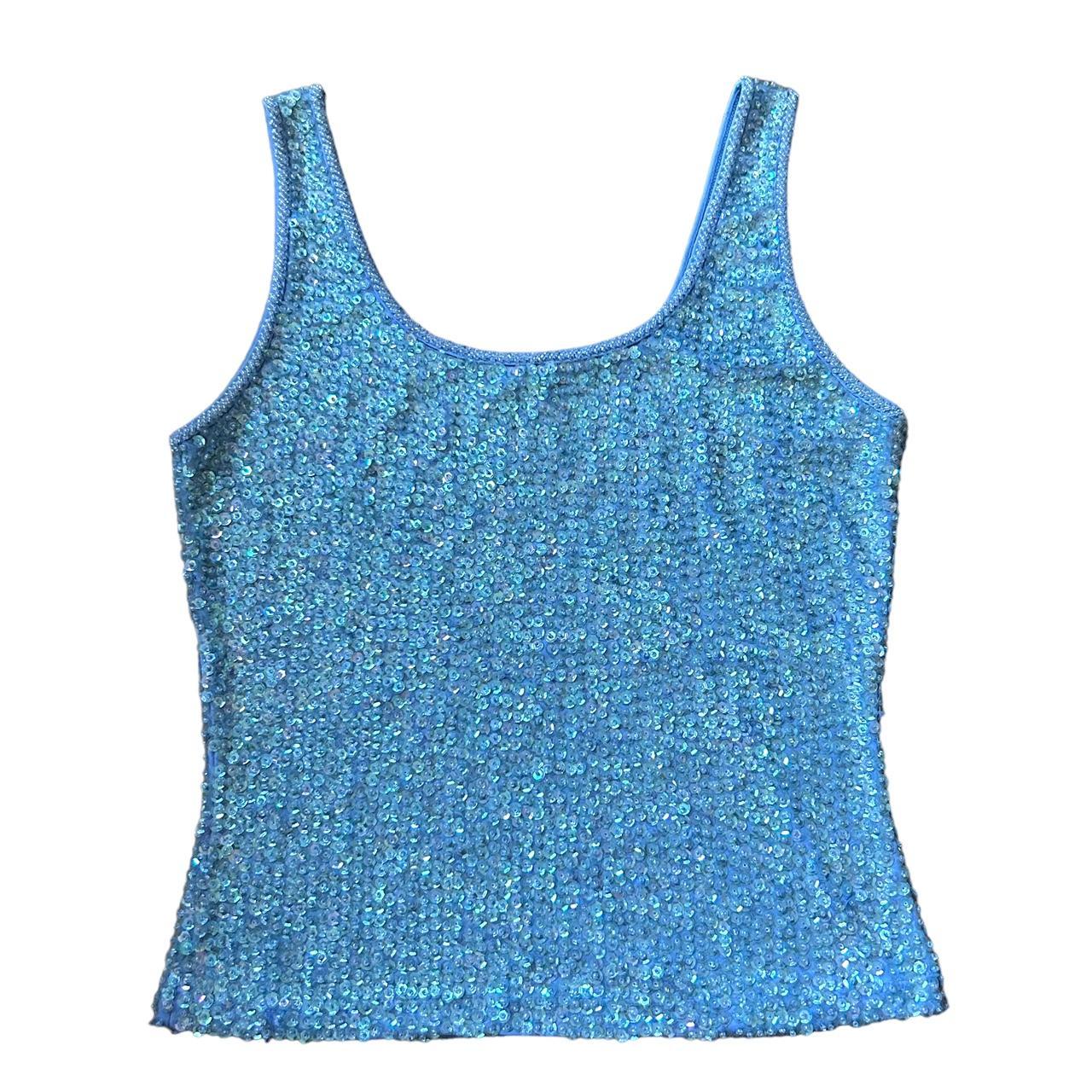 Bebe blue sequin tank xs all over sequin beaded... - Depop