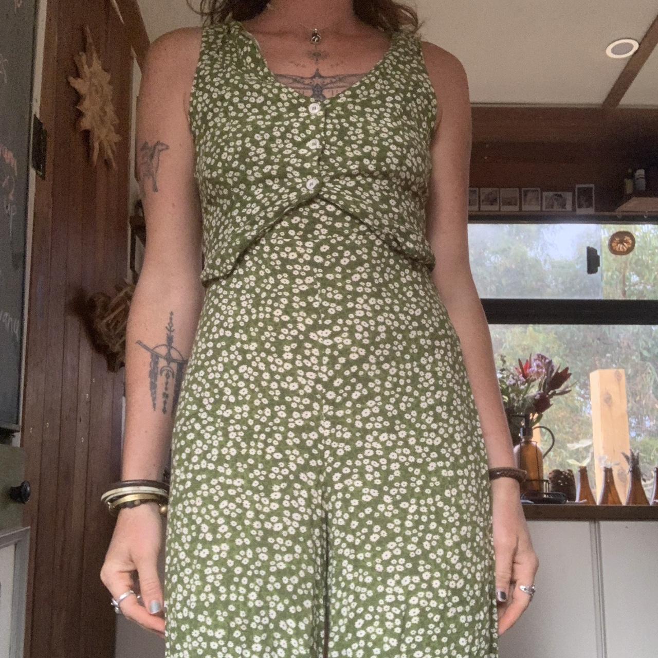 Afends floral green play suit with an inbuilt vest. - Depop