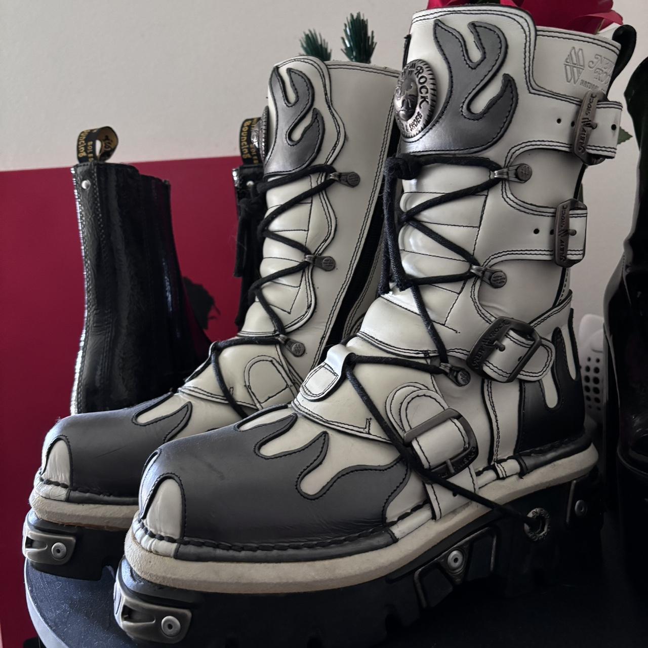 NEW ROCK PLATFORM BOOTS Size 8 Grey flames detailing - Depop