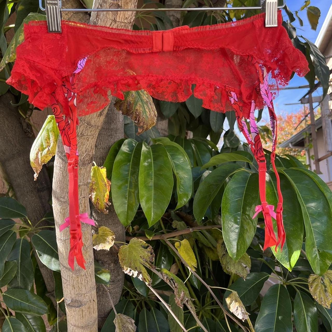 NWT Betsey Johnson red garter belt with beautiful... - Depop