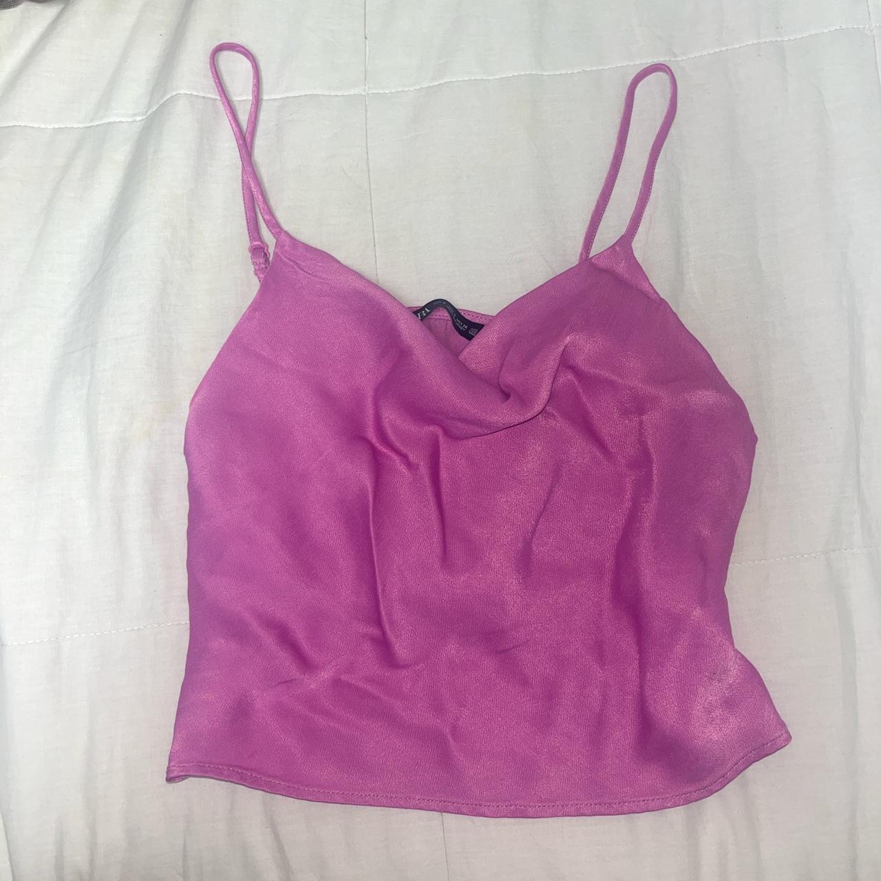 super cute silk zara pink top perfect for going out... - Depop