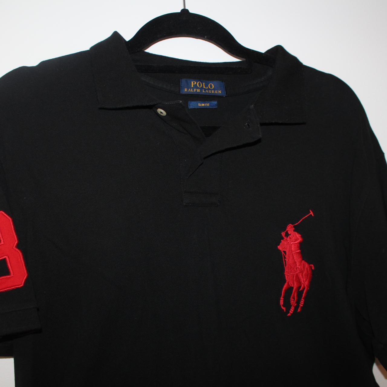 Ralph Lauren Slim fit black polo, red accent XL... - Depop