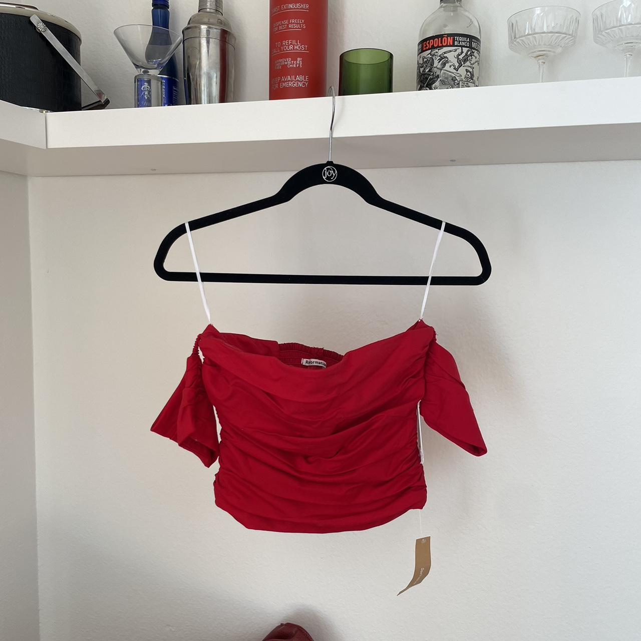 Reformation red off the shoulder top, never worn... - Depop