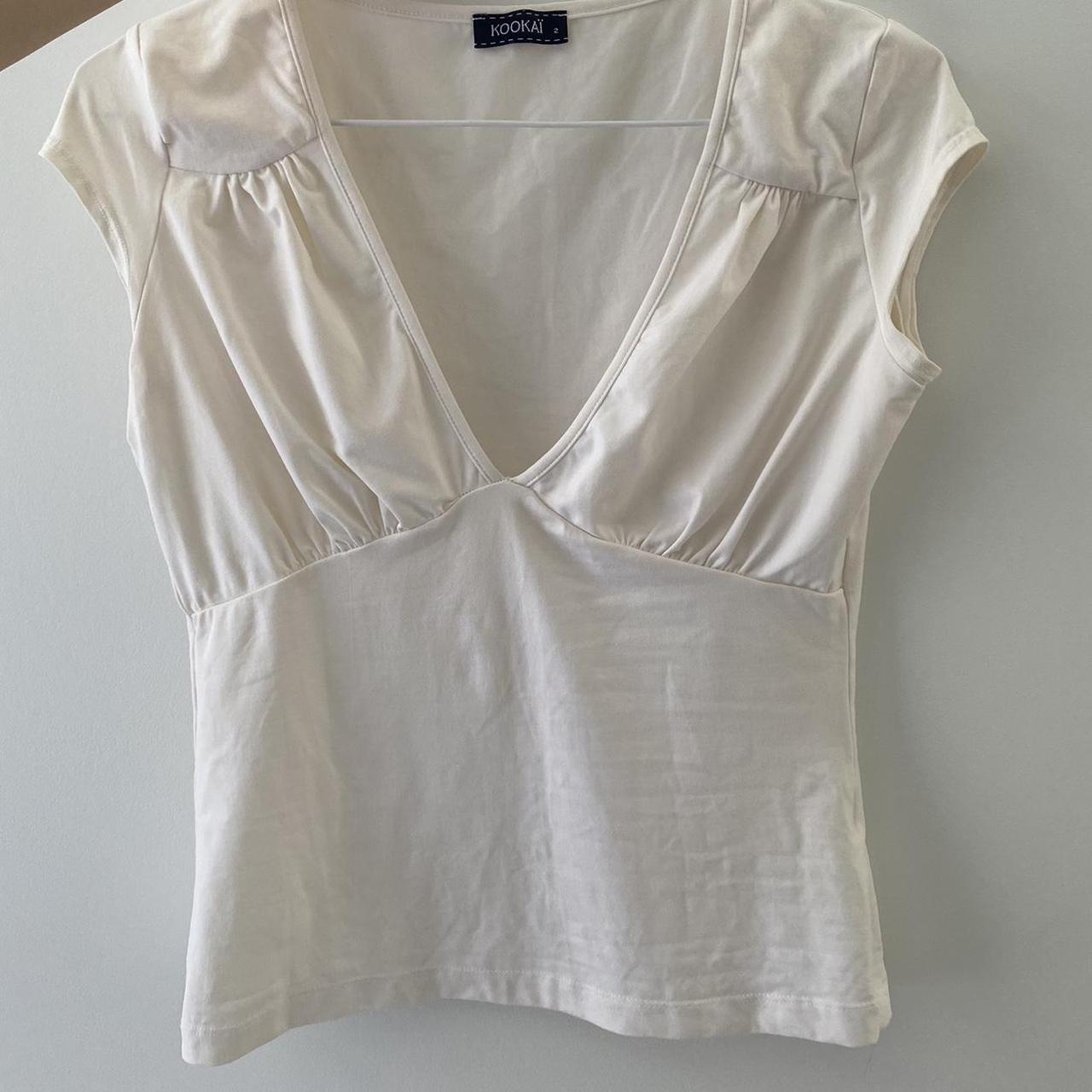 Vintage kookai 90’s white v neck top in off white... - Depop
