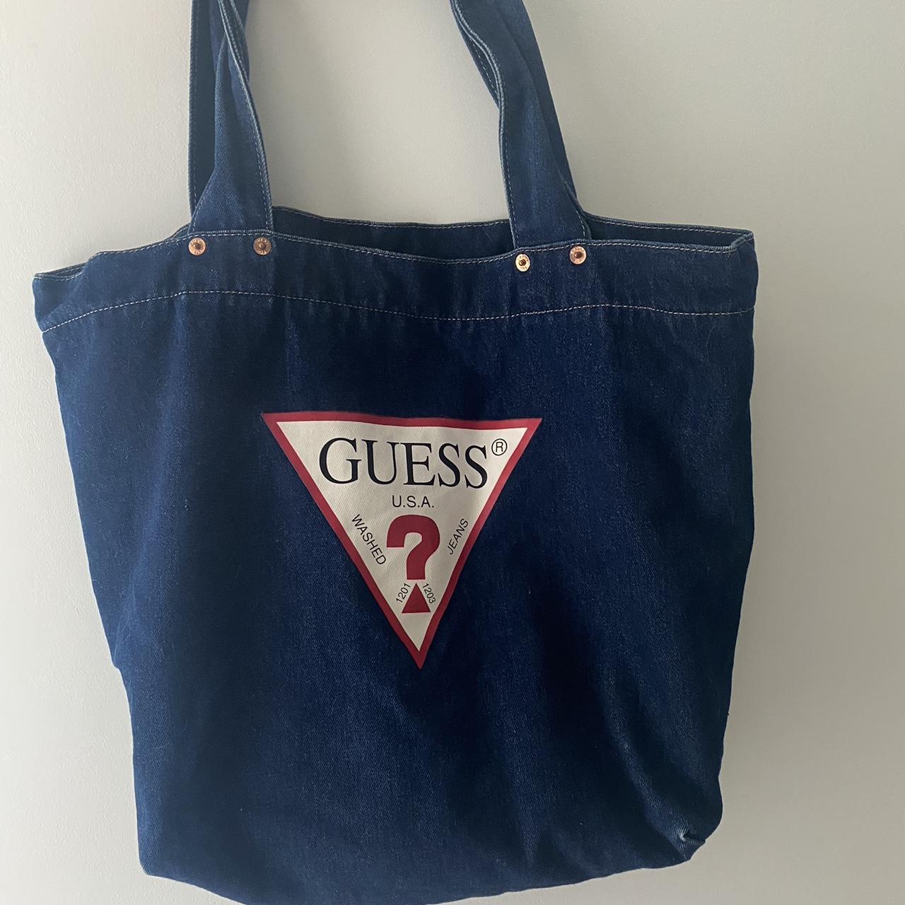 Vintage rare denim GUESS tote bag Medium sized Can... - Depop