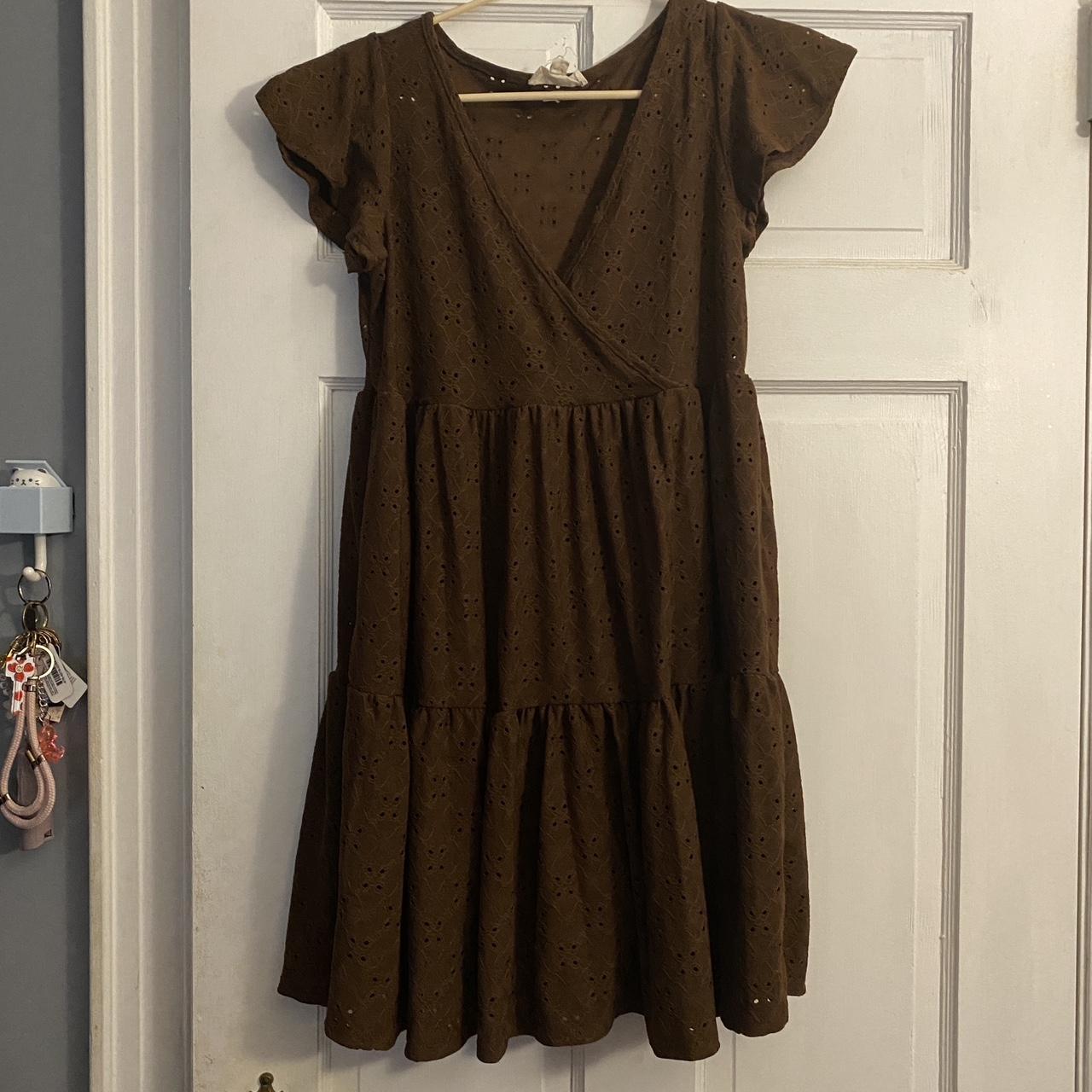 Brown Eyelet Babydoll Dress Size Large - Depop