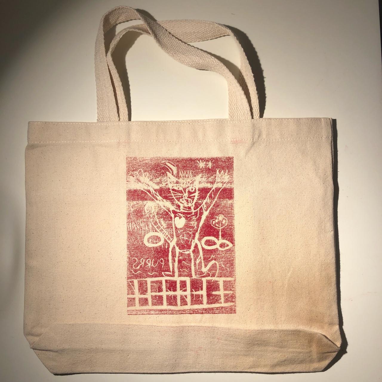 Silk screened cat SURRP purrse Red print on off... - Depop