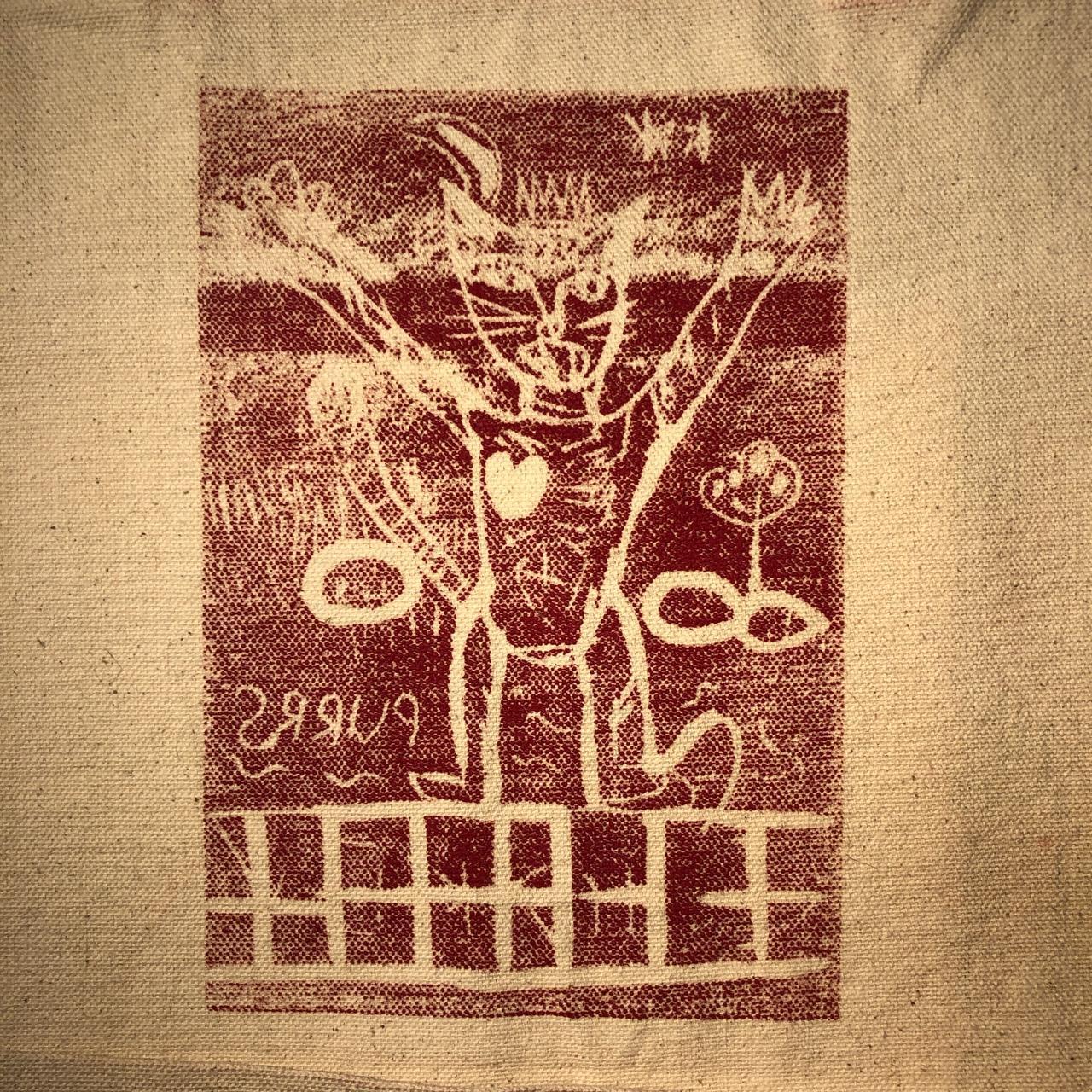 Silk screened cat SURRP purrse Red print on off... - Depop