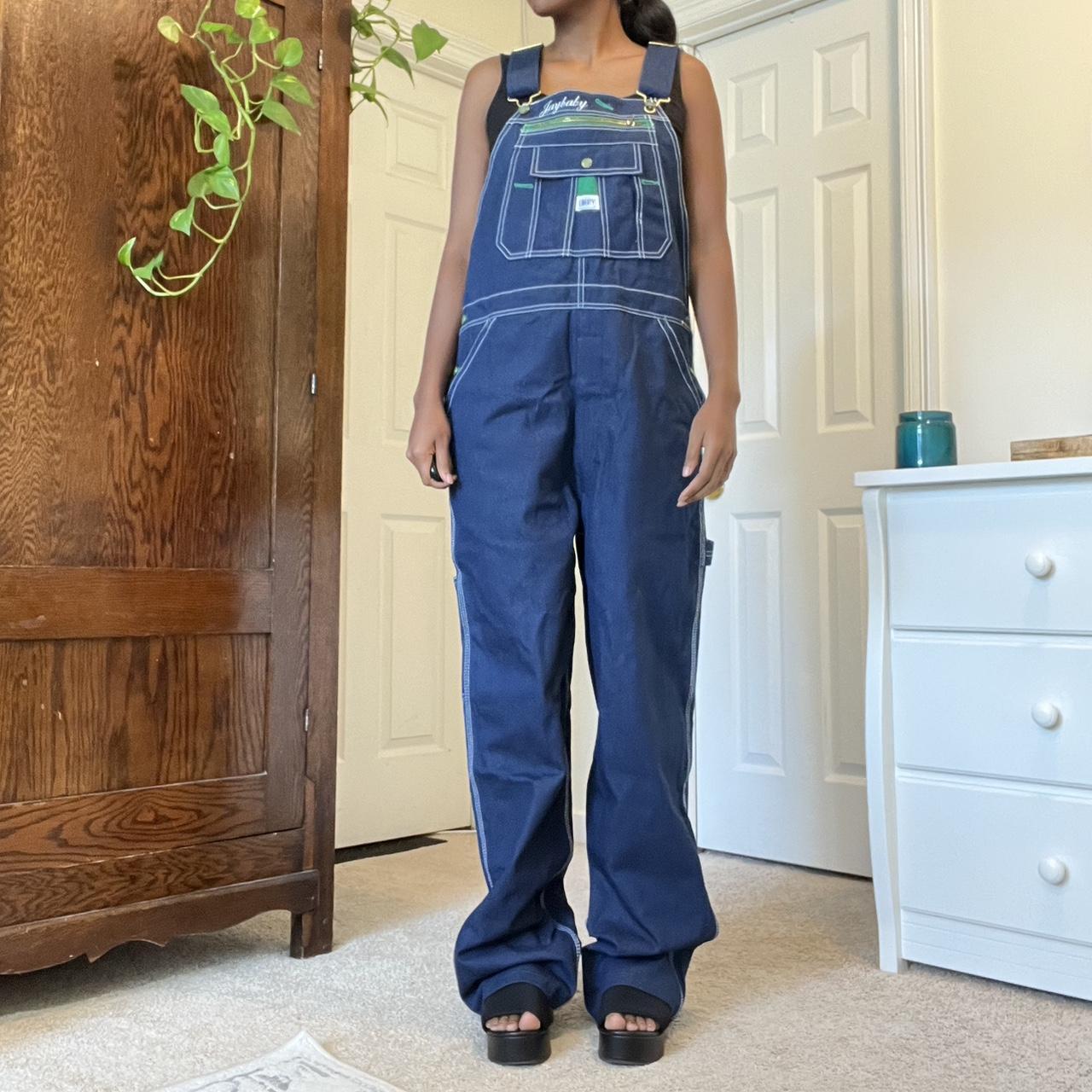 Medium washed denim overalls • Has "Jaybaby"... - Depop