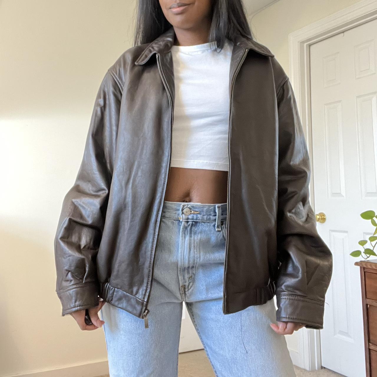 Vintage brown bomber leather jacket • Shell: 100%... | Depop