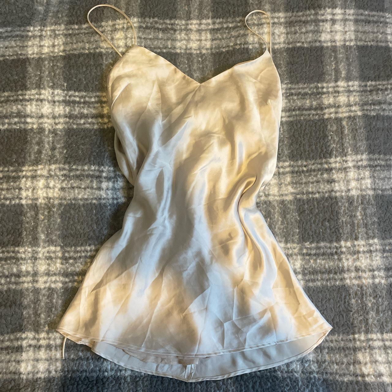 Zara Xs Champagne Silk Slip On Mini Dress With Mesh Depop