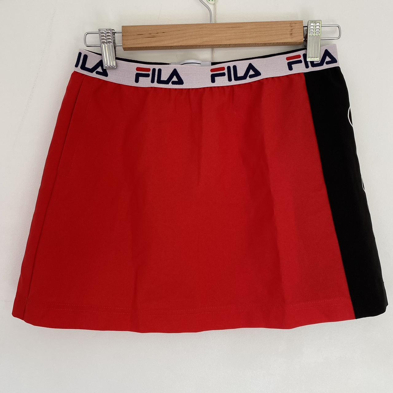 Fila Red Blue and White Mini Skirt Elasticated waist... - Depop
