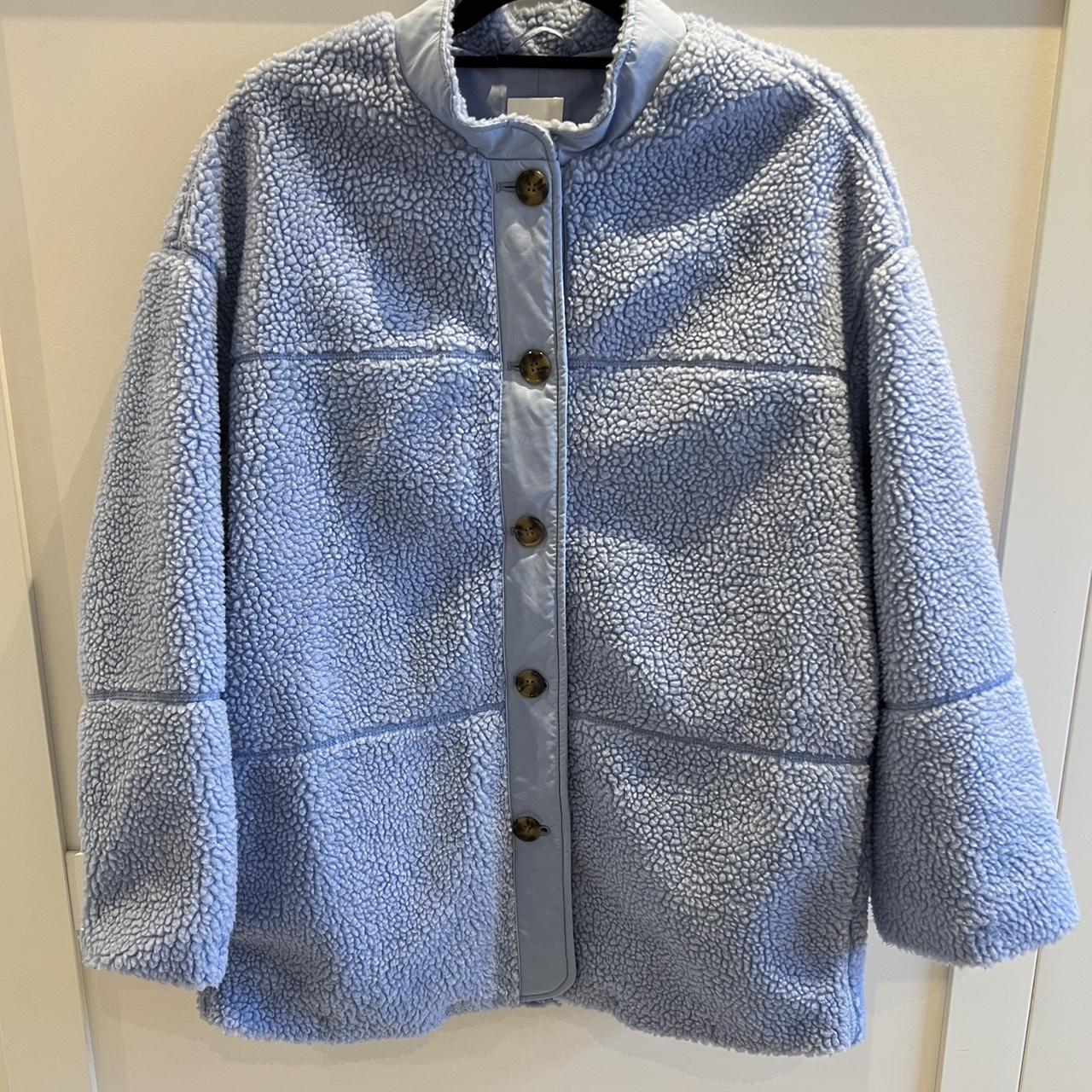 H&M blue teddy jacket Size small Perfect condition... - Depop