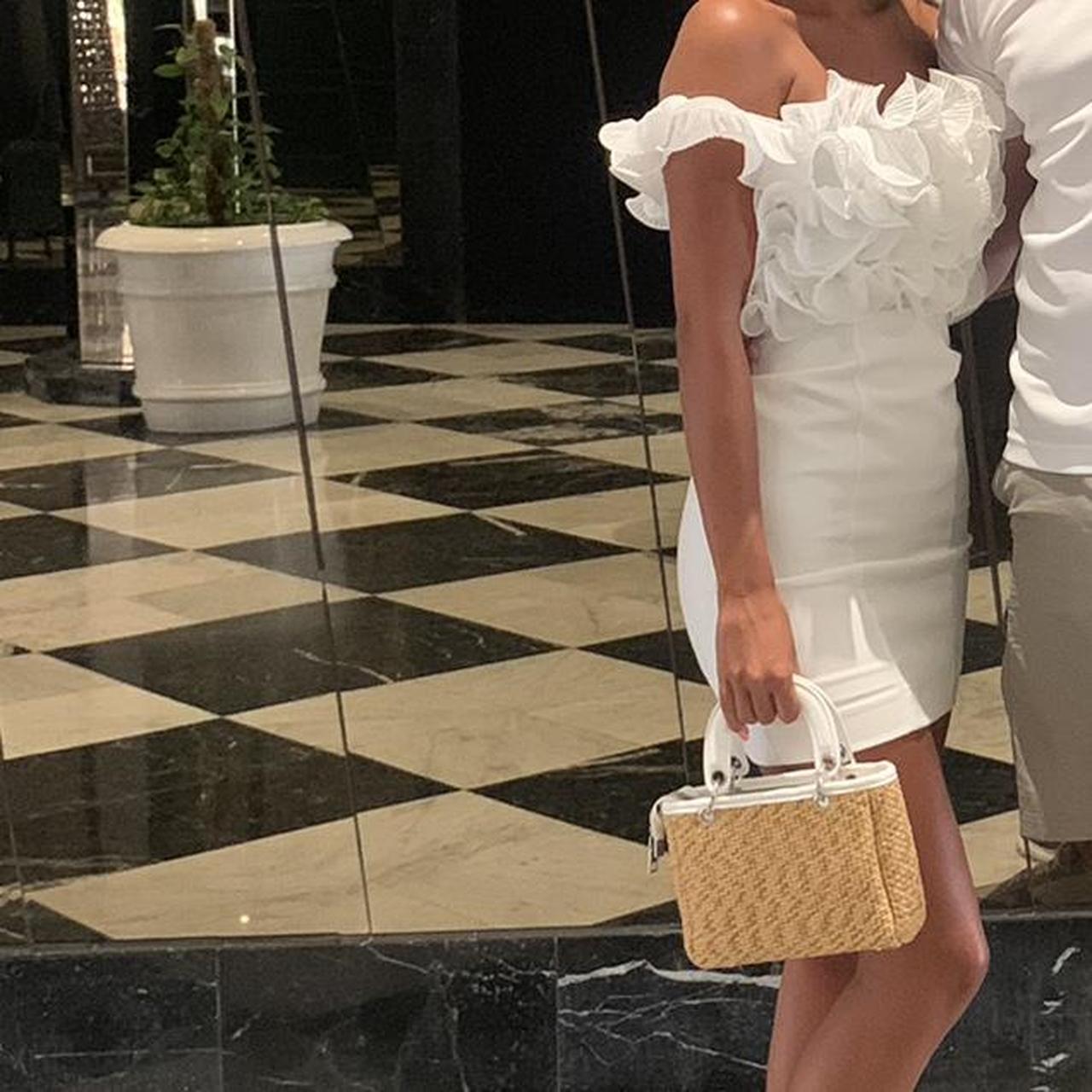 White zara ruffle dress Worn once on holiday for a... - Depop