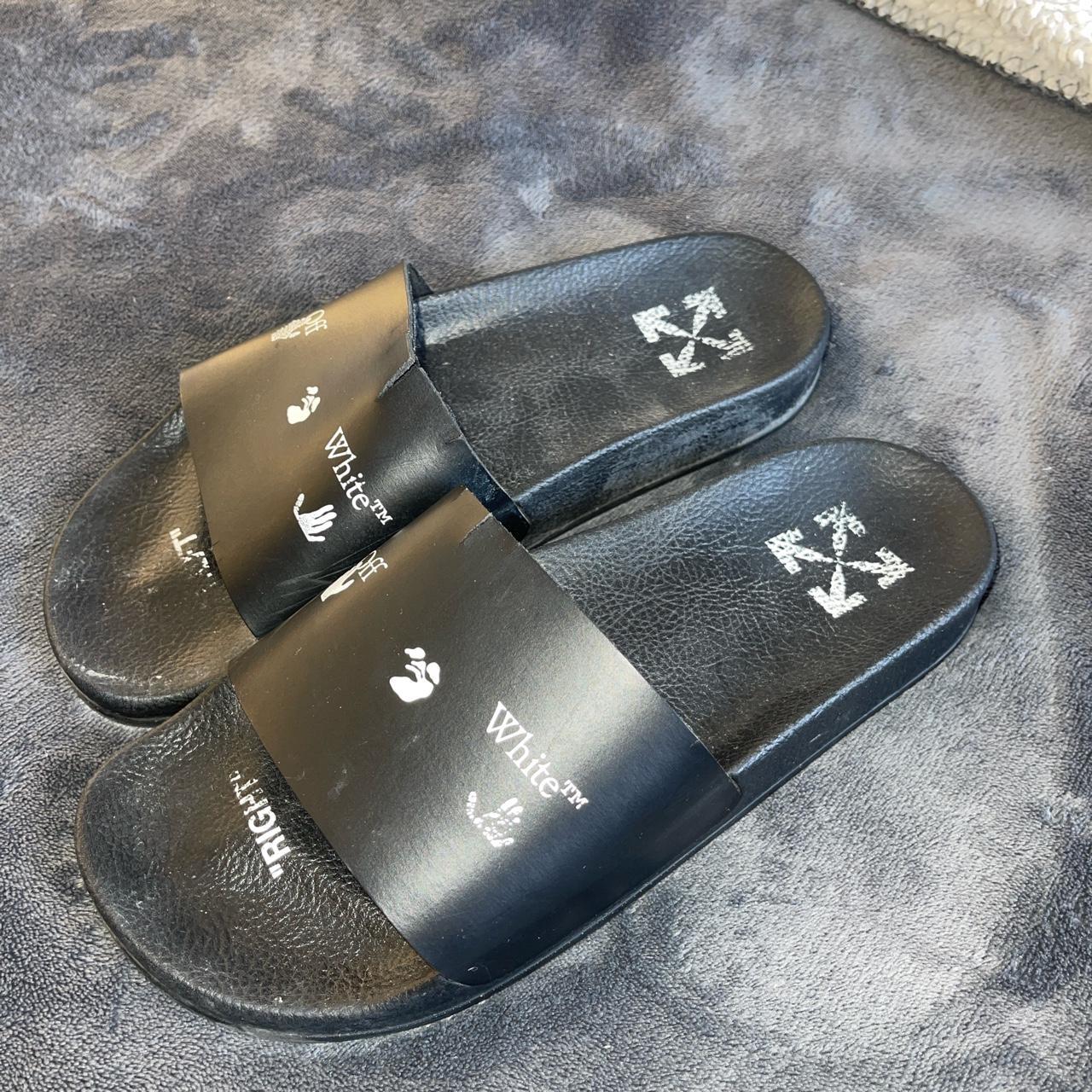 OFF WHITE black and white sliders Slight signs of... - Depop