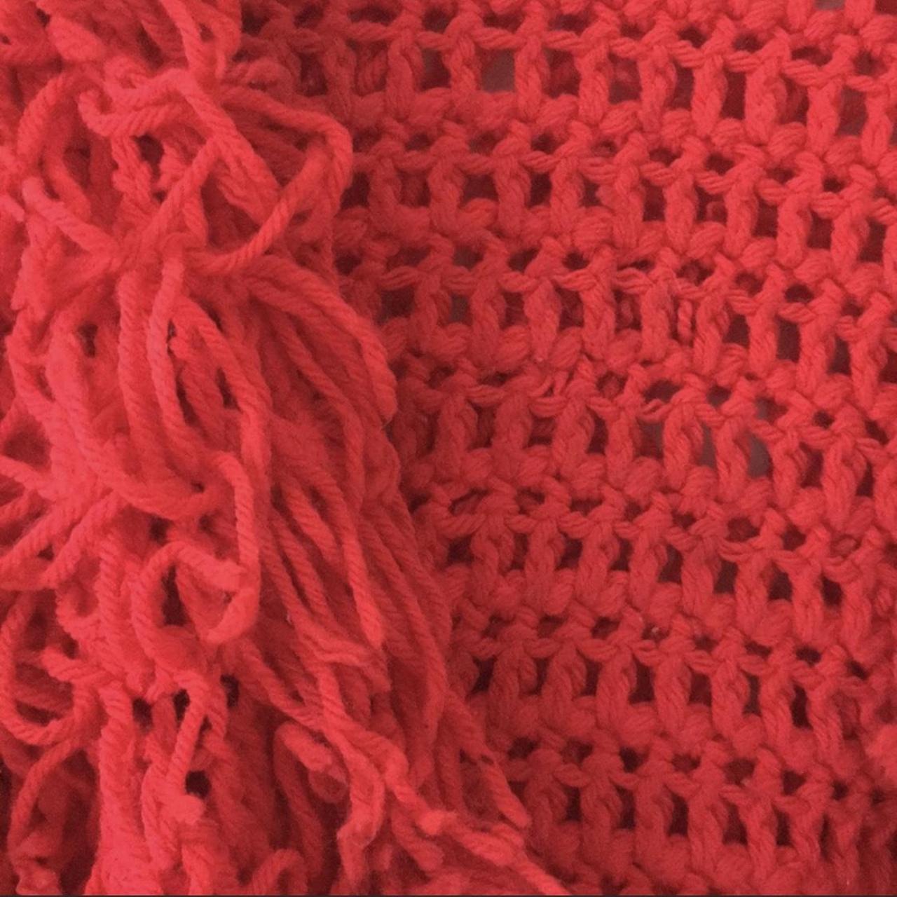 Red Shaggy Runway Coat 90s Handmade Crochet Fringe... - Depop