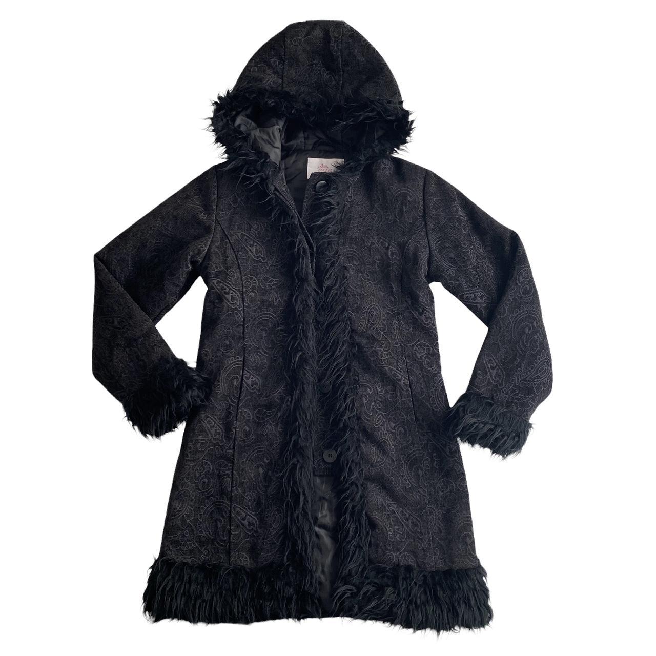 Vintage black hooded afghan coat with paisley... - Depop