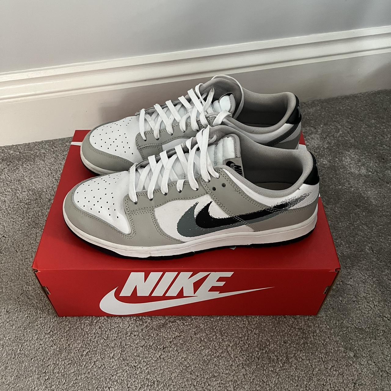 Nike Dunk Low Stencil Swoosh in white/cool grey size... - Depop