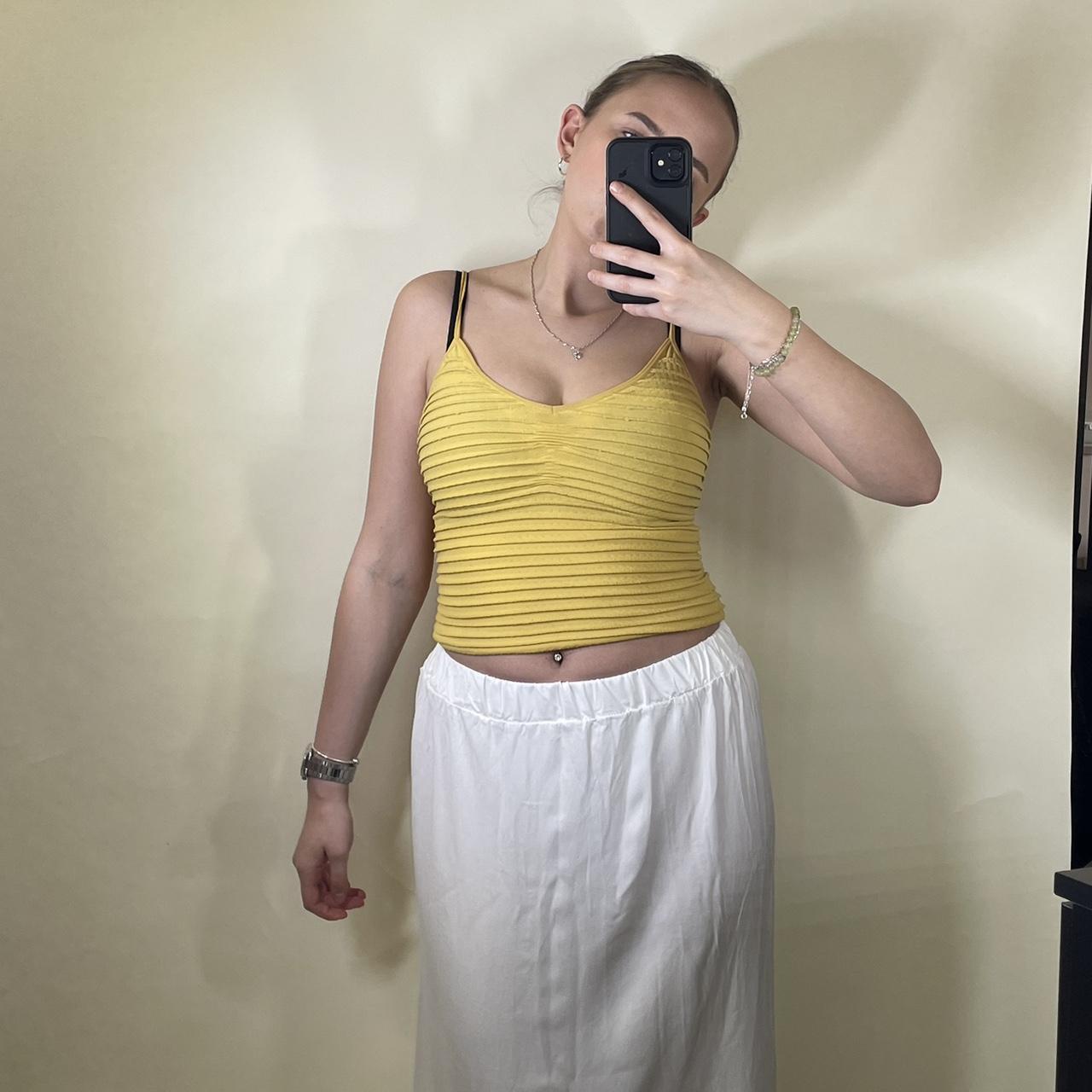vintage yellow vest top. feels like shapewear, so... - Depop