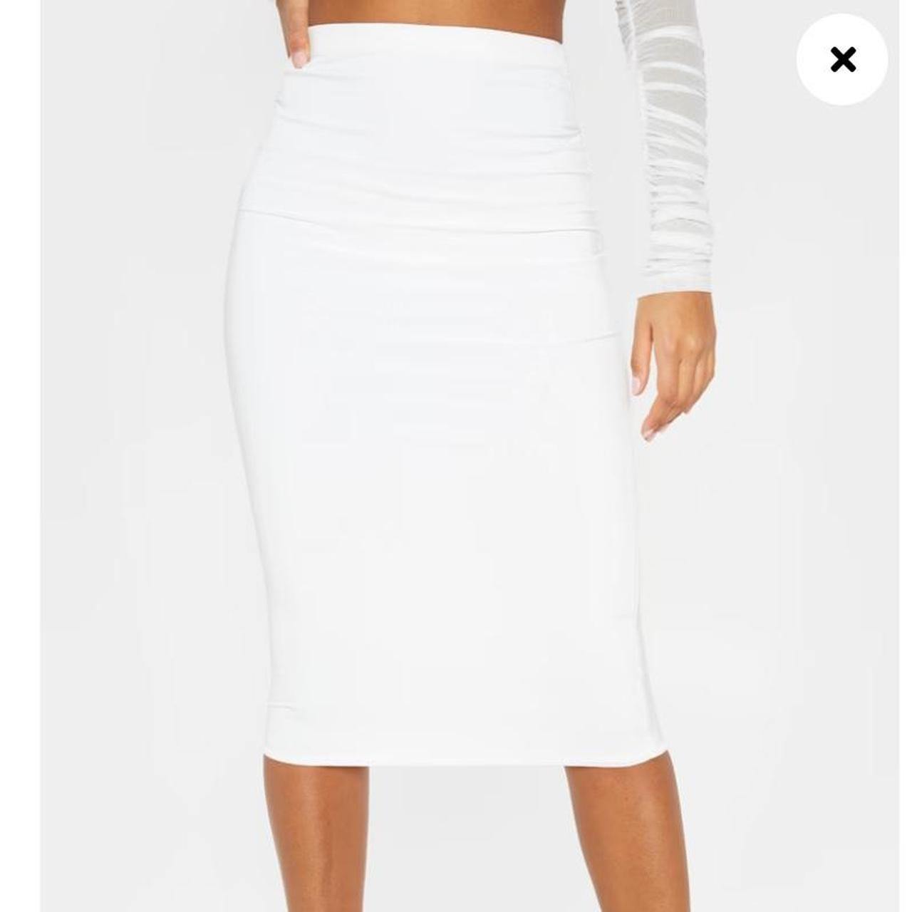 Aidy White Slinky Long Line Midi Skirt - Depop
