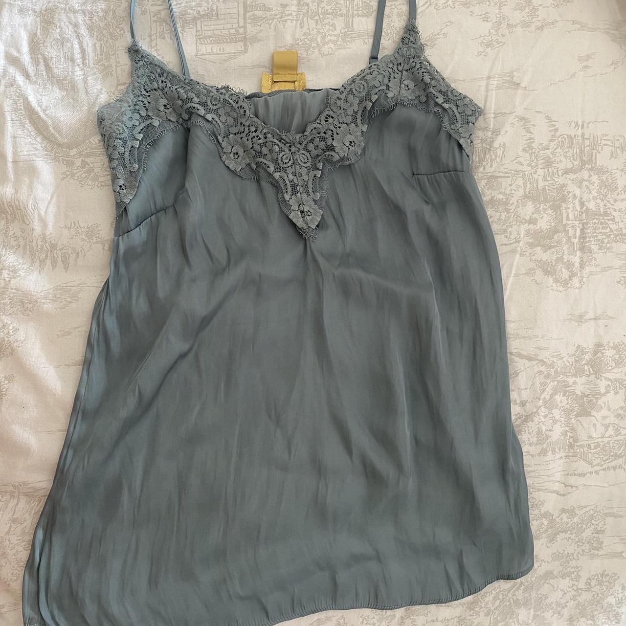 Silly ash green strap top with lace detail #y2k - Depop