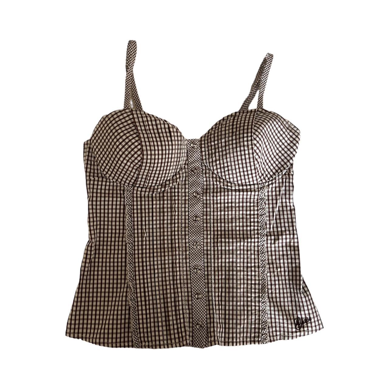 guess brown and white checkered corset top 🤎 size... - Depop