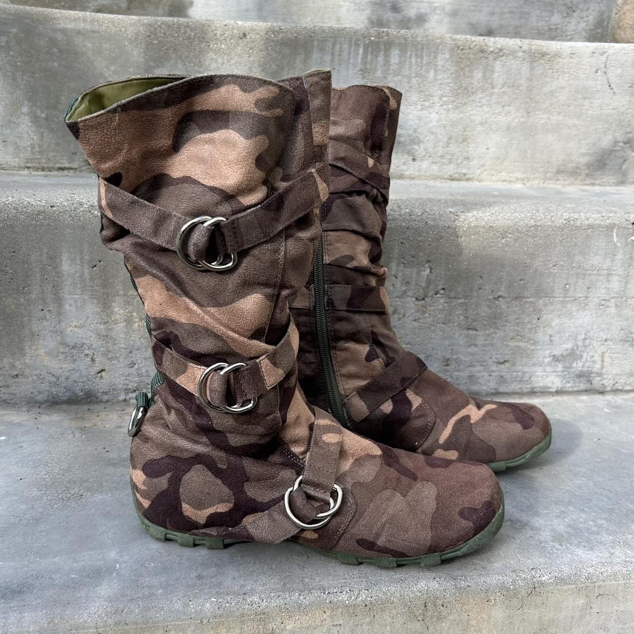 Y2K camo strappy silver hardware sneaker boots. Sooo... - Depop