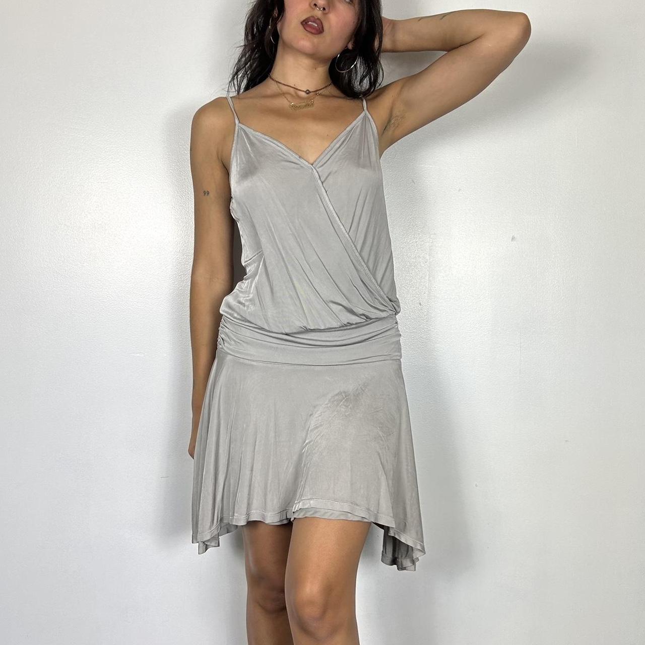 Y2K silver grey Express draped mini dress. Hugs you... - Depop
