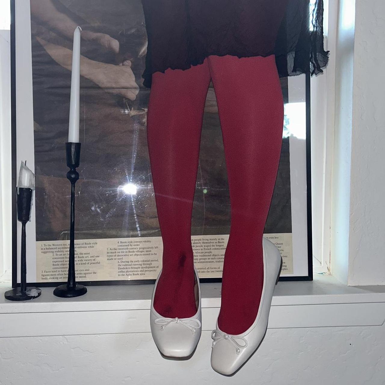 Ballet Flats Cream Leather Bow Accent and Square-Toe... - Depop