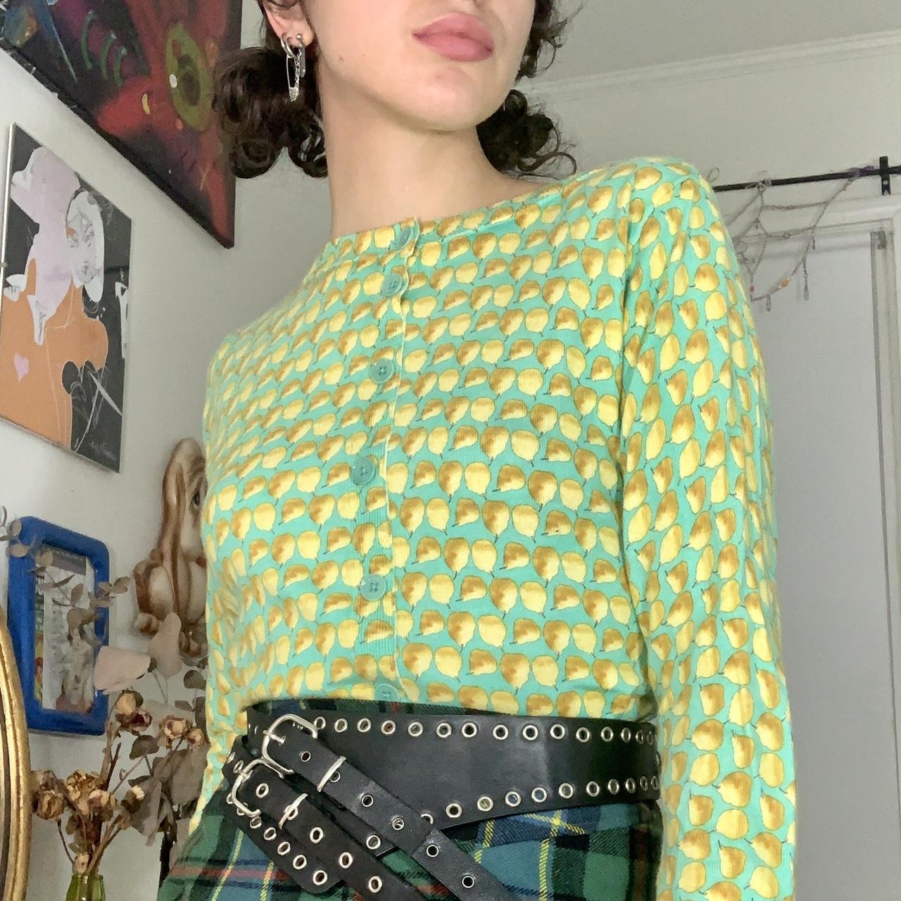 talbots brand pear print button up sweater ! 🍐... - Depop