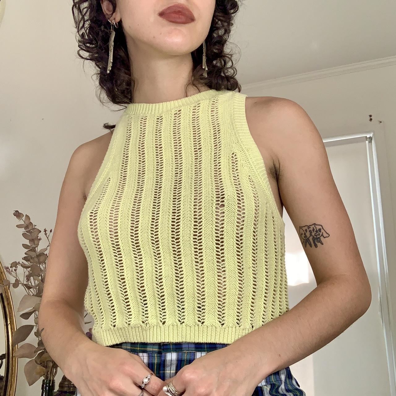 bp brand yellowey cropped knit tank too ! semi sheer... - Depop