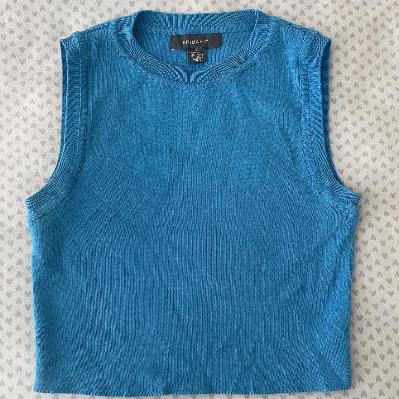 Primark, blue knitted crop top, racer neck. Brand... - Depop