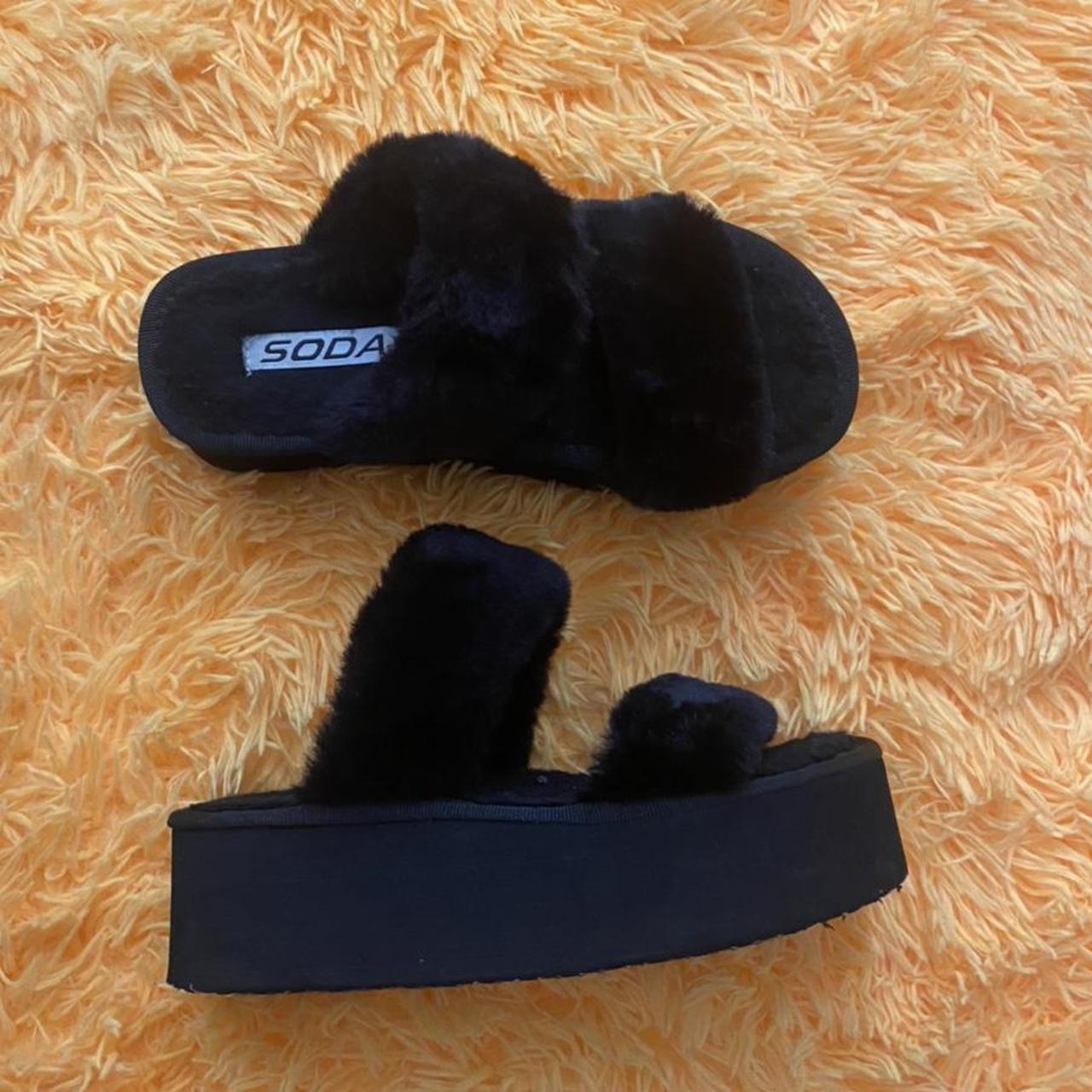 Black platform fluffy slippers. Selling due to not... - Depop