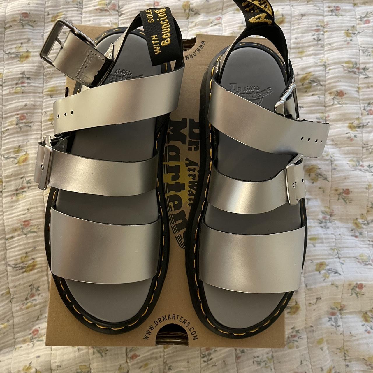 dr martens silver platform sandals brand new comes... - Depop