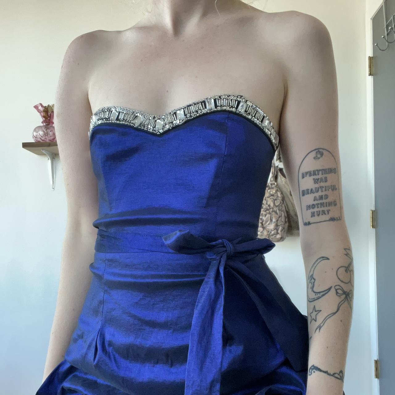 VINTAGE ROYAL BLUE STRUCTURED EVENING DRESS... - Depop