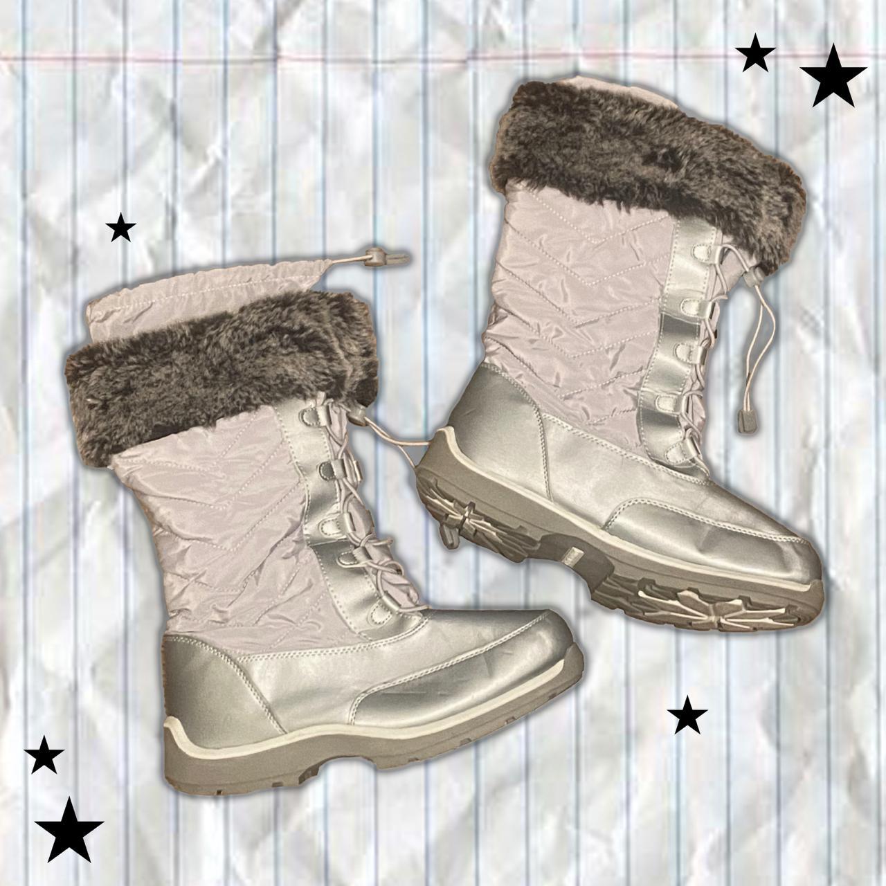 Faux fur snow boots ☆ Silver snow boots with... - Depop