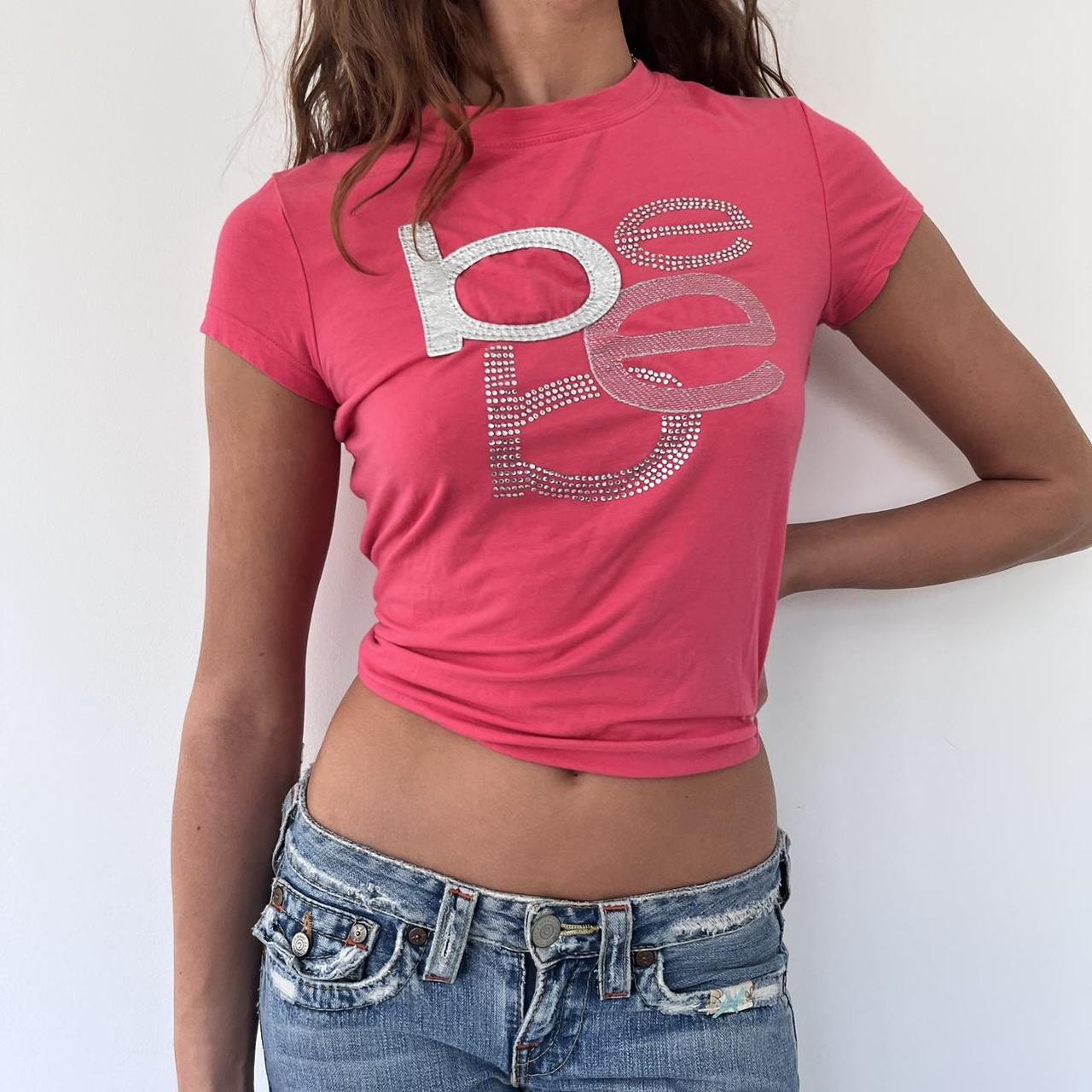 Gorgeous 2000s Bebe pink diamanté embellished baby... - Depop