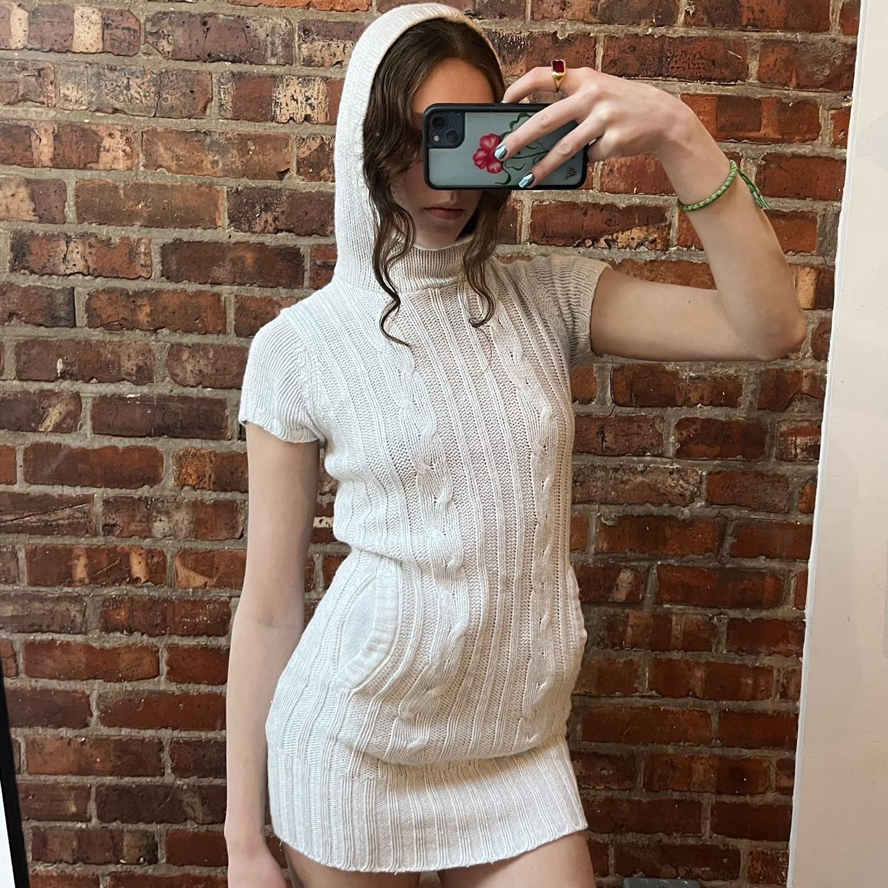 Insane Y2K cable knit mini dress hoodie dress with... | Depop