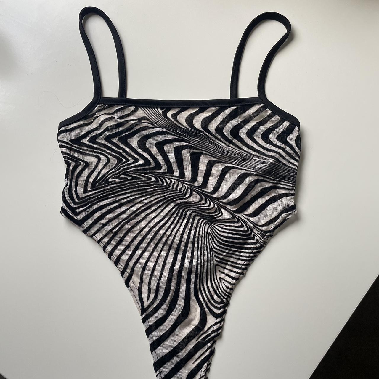 PLT mesh swirl pattern high leg bodysuit - Depop