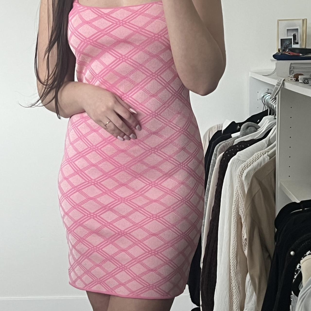 Zara two tone pink Diamond textured fabric dress... - Depop