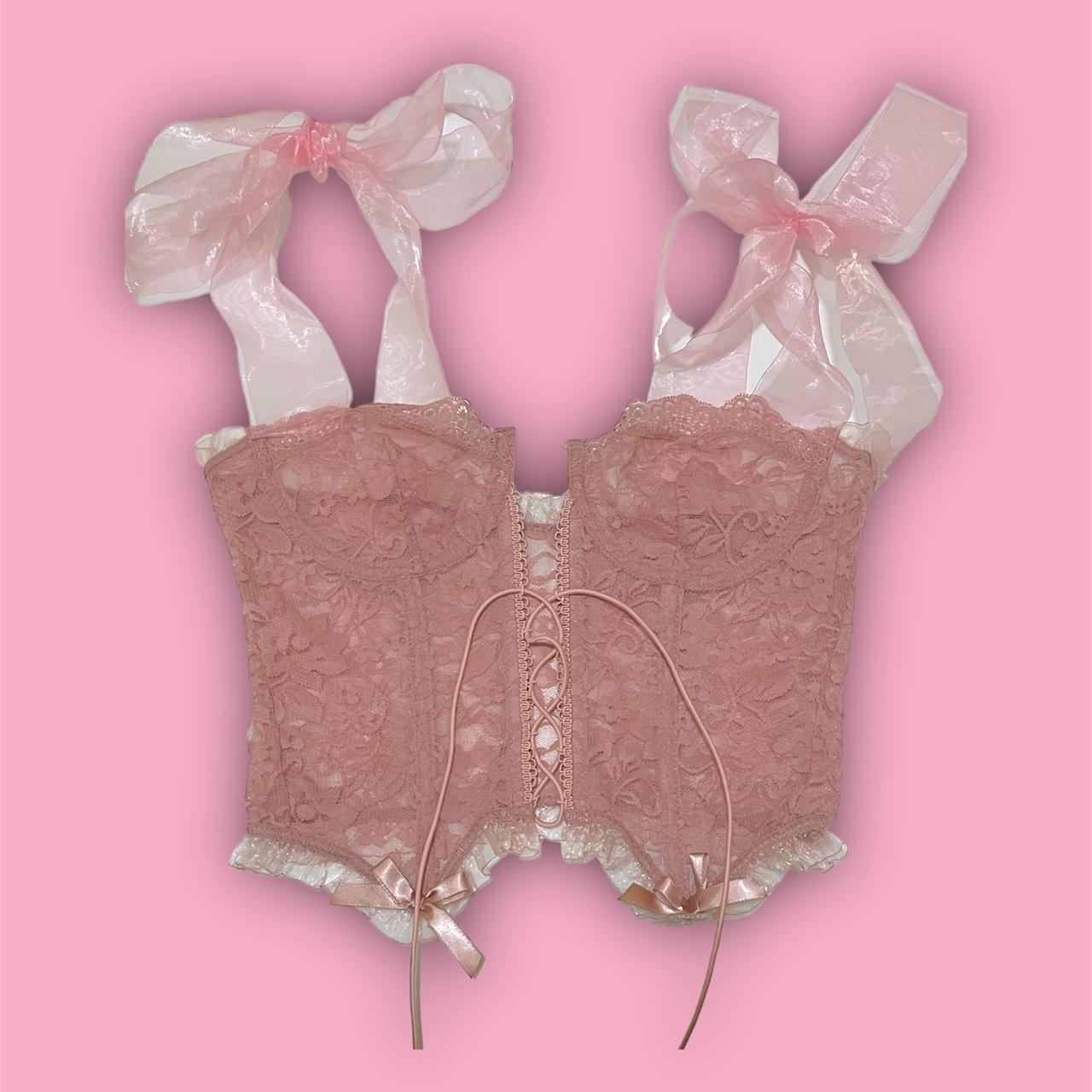 lace corset has ribbon bows size: n/a bit... - Depop