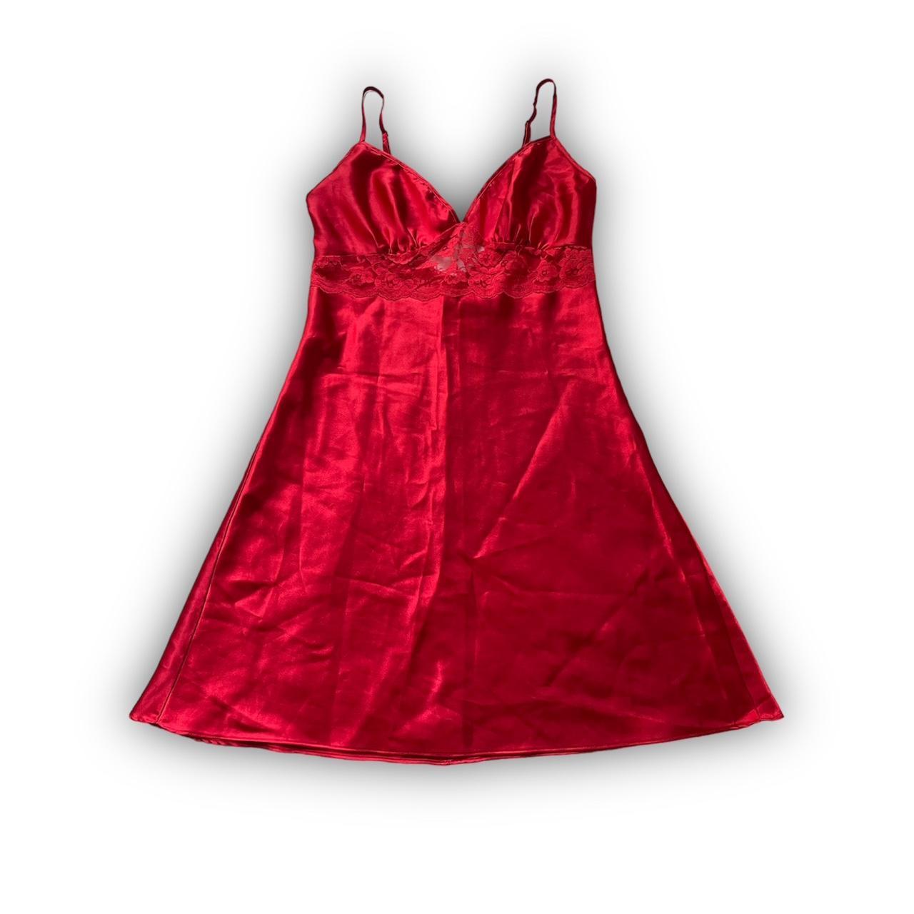 red mini slip dress features adjustable straps... - Depop